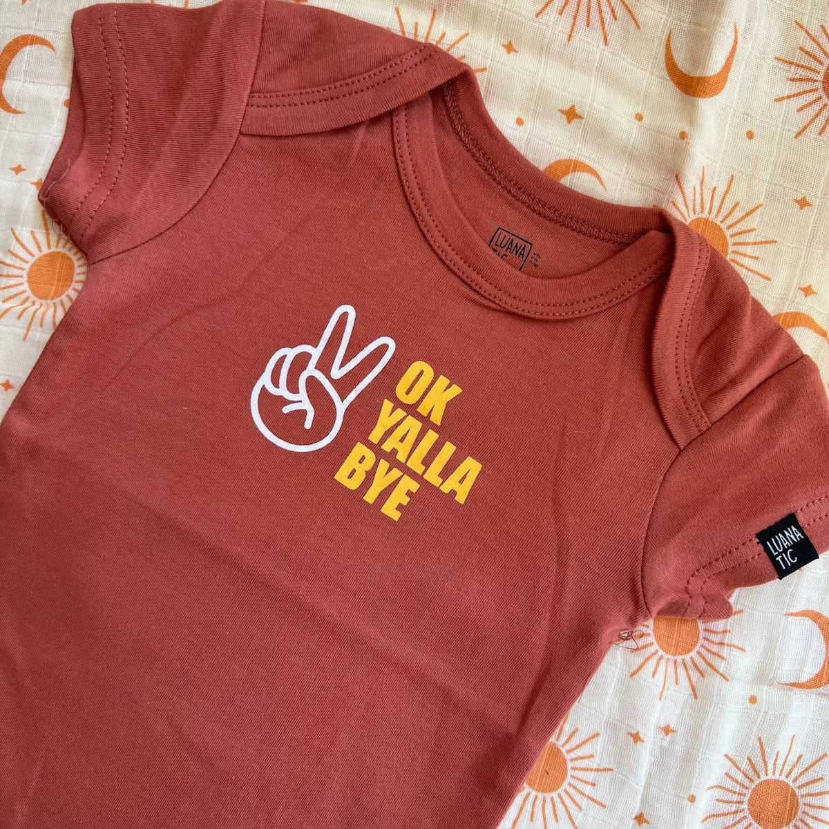 Ok Yalla Bye onesie for baby boy and girl in Arabic, by Luanatic
